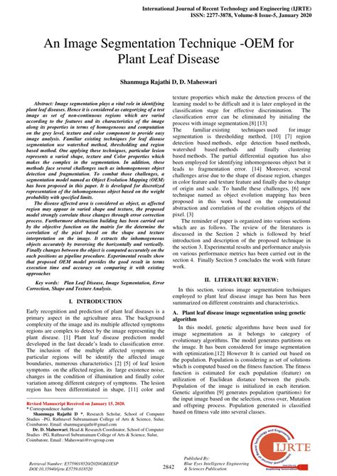 pdf an image segmentation technique oem for plant leaf disease