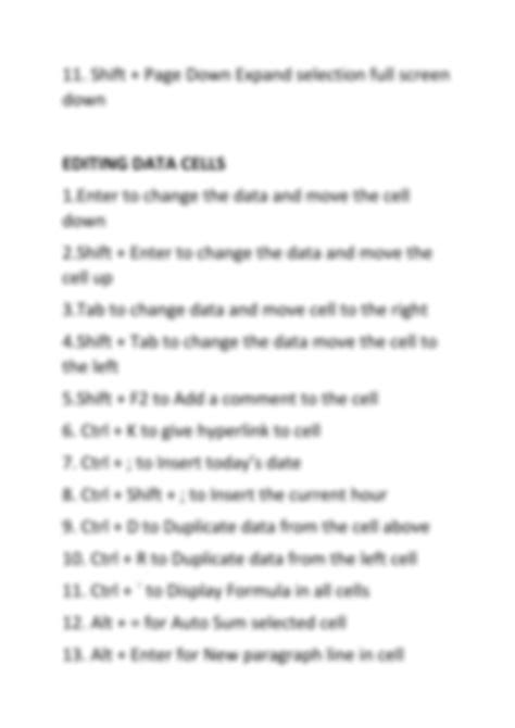 SOLUTION: Complete keyboard shortcuts in excel and their functions - Studypool