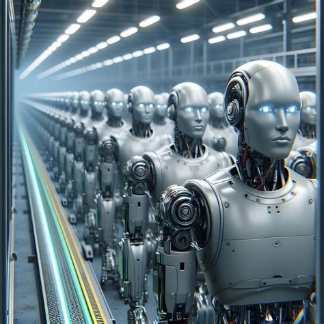 Generative Ai Android Robot Production Line In A Futuristic Factory