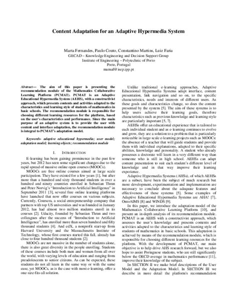 Pdf Content Adaptation For An Adaptive Hypermedia System