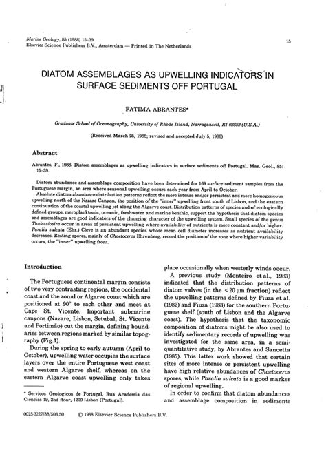 Pdf Diatom Assemblages As Upwelling Indicators In Surface Sediments Off Portugal
