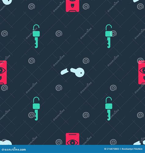 Set Eye Scan Broken Key And Unlocked On Seamless Pattern Vector Stock Vector Illustration Of