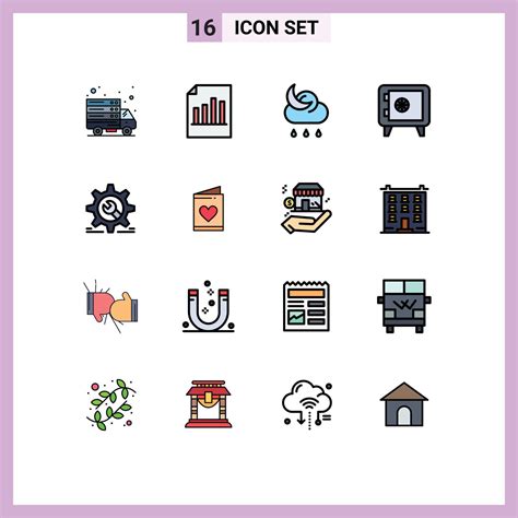 Stock Vector Icon Pack Of 16 Line Signs And Symbols For Cog Journey Sheet Locker Weather
