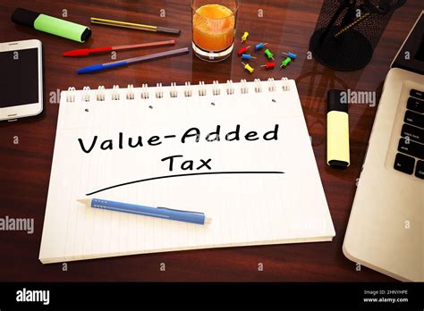 Vat Value Added Tax Handwritten Text In A Notebook On A Desk 3d Render Illustration Stock