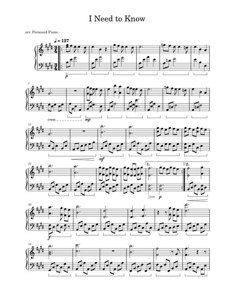 I Need To Know Barbie As The Island Princess Sheet Music For Piano