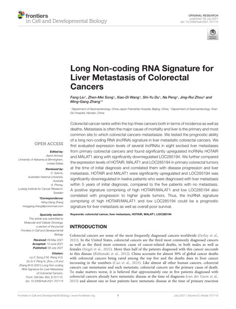 Pdf Long Non Coding Rna Signature For Liver Metastasis Of Colorectal