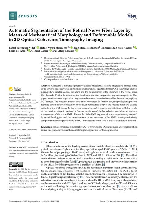 Pdf Automatic Segmentation Of The Retinal Nerve Fiber Layer By Means Of Mathematical