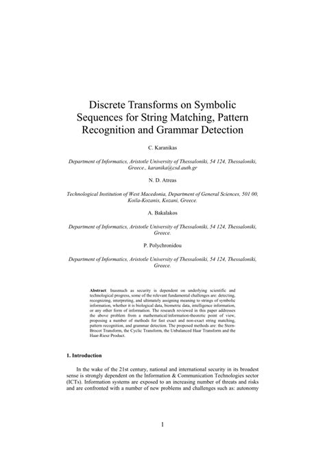 Pdf Discrete Transforms On Symbolic Sequences For String Matching