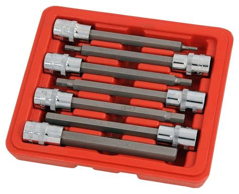 7pc extra long hex bit socket set allen key socket tool 110mm long 3