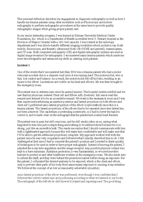 Reflection Hcpc This Personal Reflection Describes My Engagement In Diagnostic Radiography As