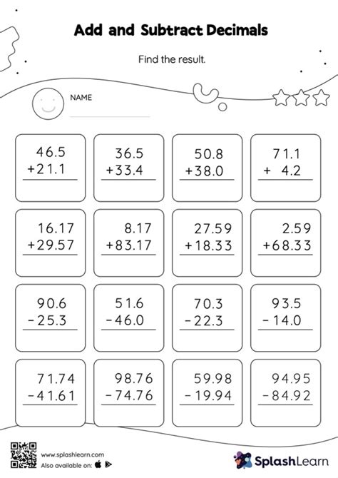 Add And Subtract Decimals Vertical Worksheet