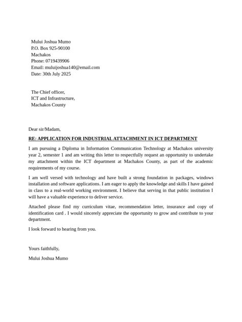 Ict Internship Application Letter Pdf