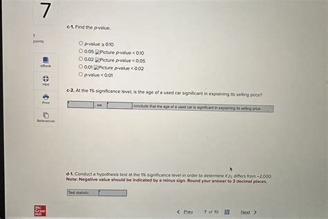 Solved C 1 Find The P Value P Value 0 10 0 05 Picture Chegg Com
