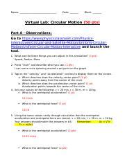 Virtual Lab Circular Motion Docx Name Date Block Virtual Lab Circular Motion Pts Part