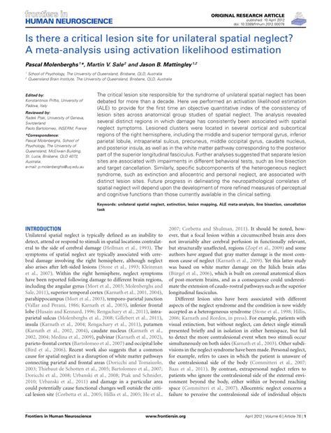 Pdf Is There A Critical Lesion Site For Unilateral Spatial Neglect A