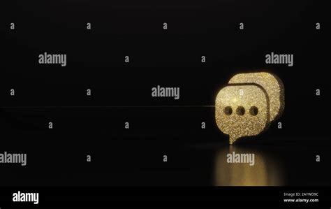 Gold Glitter Symbol Of Two Rectangular Rounded Chat Bubble With Three Dots 3d Rendering On Dark