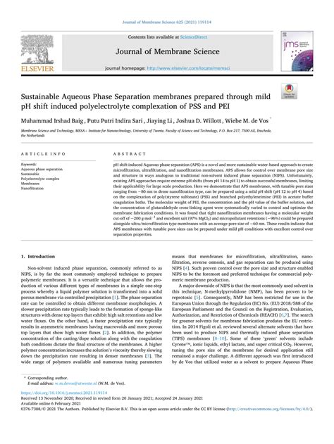 Pdf Sustainable Aqueous Phase Separation Membranes Prepared Through Mild Ph Shift Induced