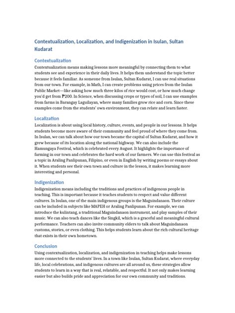 Contextualization Localization Indigenization Isulan Pdf Agriculture