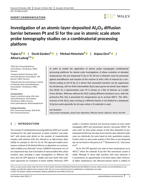 Pdf Investigation Of An Atomic‐layer‐deposited Al2o3 Diffusion