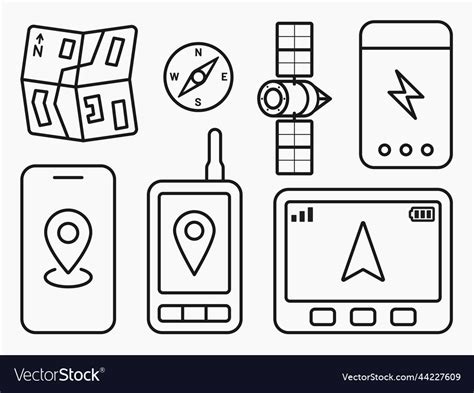 Portable Gps Navigation System Compass Battery Vector Image