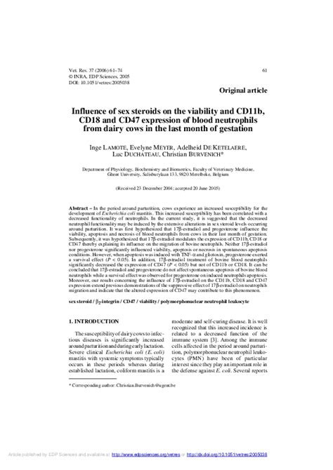 Pdf Influence Of Sex Steroids On The Viability And Cd11b Cd18 And