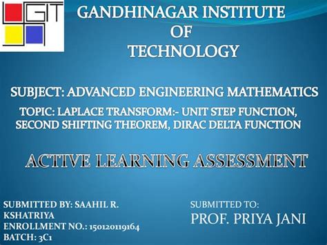 Laplace Transform Unit Step Function Second Shifting Theorem Dirac Delta Function Pptx