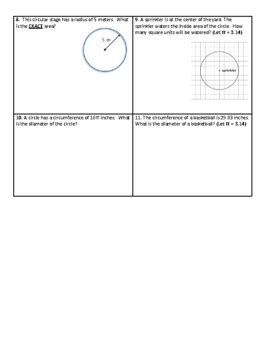 Area And Circumference Of Circles Quiz By Michelle Nock TpT