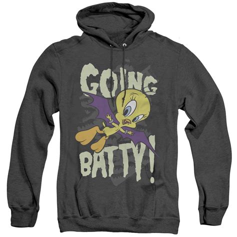 Looney Tunes Going Batty Adult Heather Hoodie Sweatshirt Black