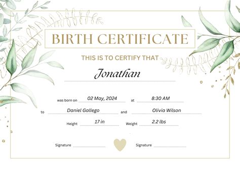 Editable Birth Certificate Template