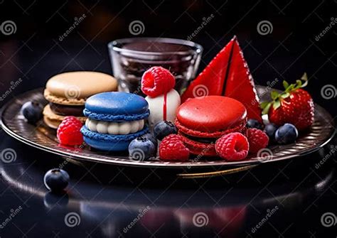 Modern French Sweets And Fruits For Bastille Day Of France Stock
