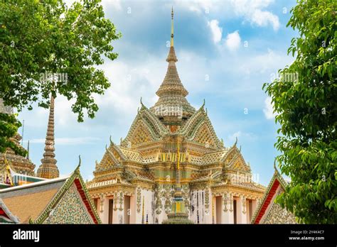 Ornate Wat Pho Thai Temple In Bangkok City With Traditional Buddhist