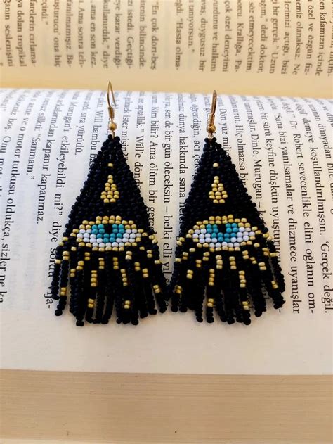 Evil Eye Beaded Fringe Earrings Seed Bead Earrings Dangle Boho Earrings