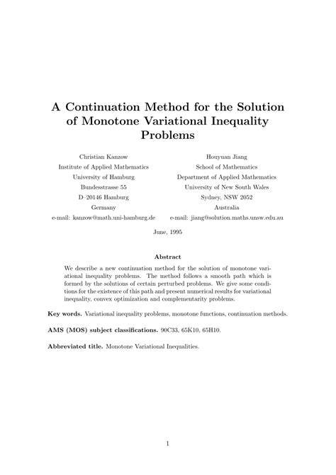 Pdf A Continuation Method For The Solution Of Monotone Variational Inequality Problems