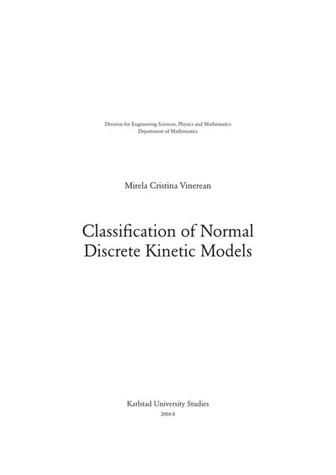Pdf Classification Of Normal Discrete Kinetic Models