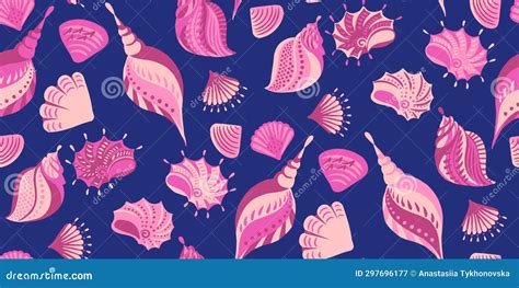 Summer Cute Ocean Sea Shells Seamless Pattern Stock Vector Illustration Of Abstract Colorful
