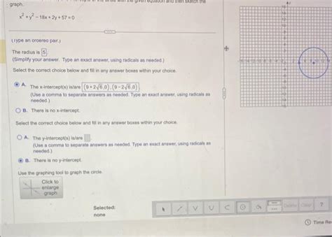 Solved Graph X2 Y2−18x 2y 57 0 Iype An Orgered Pair The