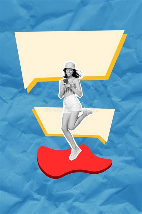 Collage Template Messenger Artwork Picture Of Young Woman Hold Phone