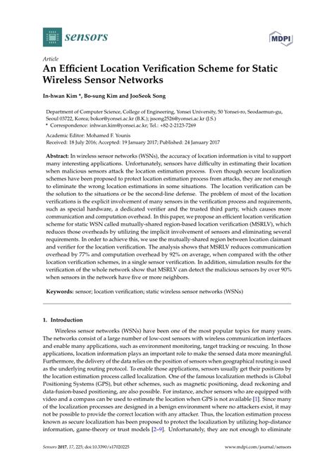 Pdf An Efficient Location Verification Scheme For Static Wireless