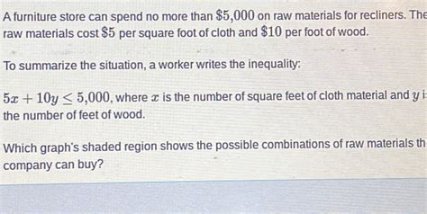 A Furniture Store Can Spend No More Than 5 000 On Raw Materials For Recliners The Raw M [math]
