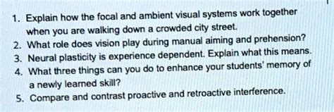 Solved 1 Explain How The Focal And Ambient Visual Systems Work Together When You Are Walking