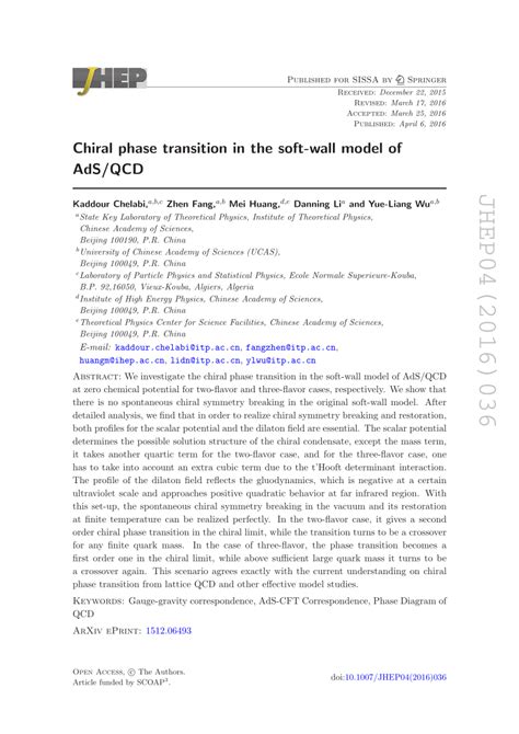 Pdf Chiral Phase Transition In The Soft Wall Model Of Adsqcd