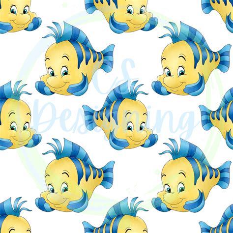 Flounder Seamless Seamless Pattern Mermaid Pattern Digital Paper Digital Paper Seamless