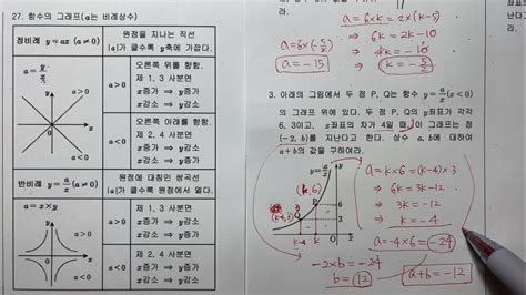 X좌표의 차 Y좌표의 차 정비례 반비례에서 방정식으로 A B K값 구하기 중1수학 함수 그래프 좌표차