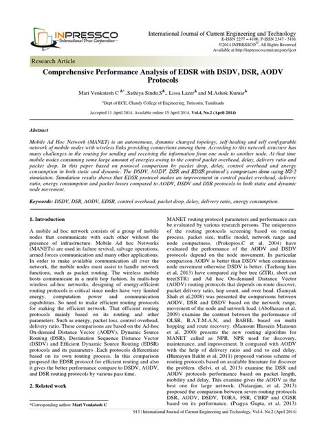 Comprehensive Performance Analysis Of Edsr With Dsdv Dsr Aodv Protocols Pdf Routing