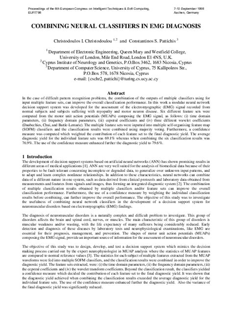 Pdf Combining Neural Classifiers In Emg Diagnosis