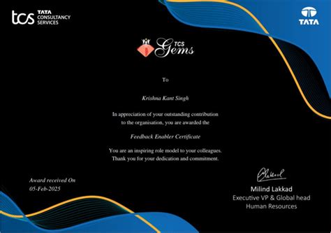 Thank You Tcs For Awarding Me The Gem Certificate I Am Grateful For This Recognition And Look