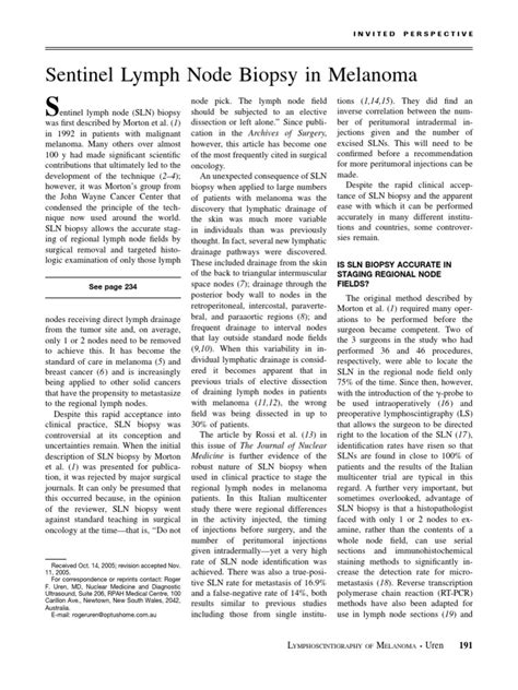 sentinel lymph node sln biopsy pdf pdf melanoma metastasis