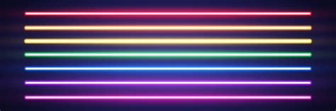네온 롱 라인이 세트 무지개 테두리 컬러 레이저 빔 현실적인 Led 네온 튜브 빛나는 밤의 간판 파티 게임 웹을 위한 밝은 디자인 수평 램프 기호입니다 복고풍 네온 벽입니다