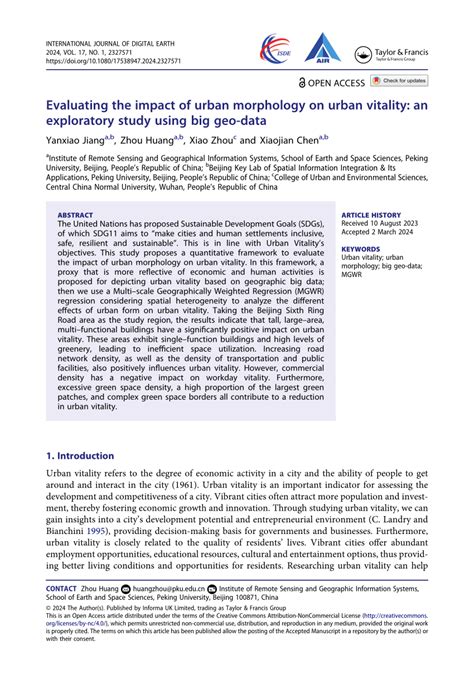 Pdf Evaluating The Impact Of Urban Morphology On Urban Vitality An