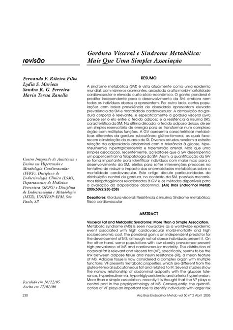 Pdf Visceral Fat And Metabolic Syndrome More Than A Simple Association